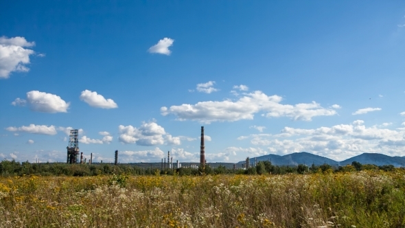 Landscape With Old Factory Chimney, Stock Footage | VideoHive