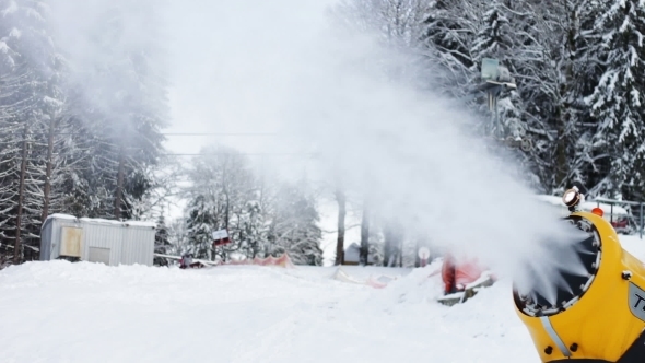Snow Machine Gun On a Ski Slope., Stock Footage | VideoHive
