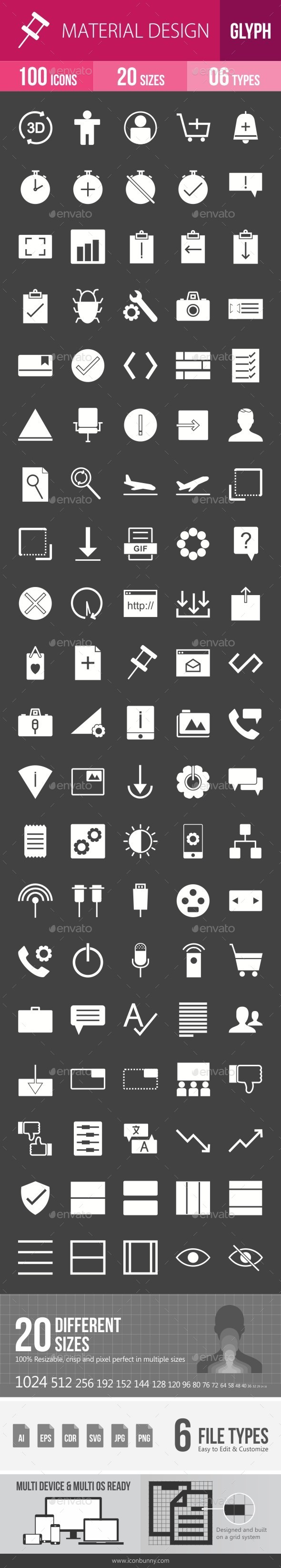 Material Design Glyph Inverted Icons by IconBunny | GraphicRiver