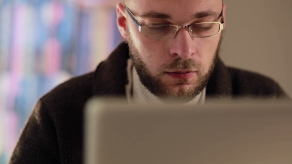 Man Working On Laptop Computer In The Workplace, Stock Footage | VideoHive