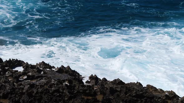Waves Breaking Over Dangerous Rocks Sea Storm Concept Sunny Daytime ...
