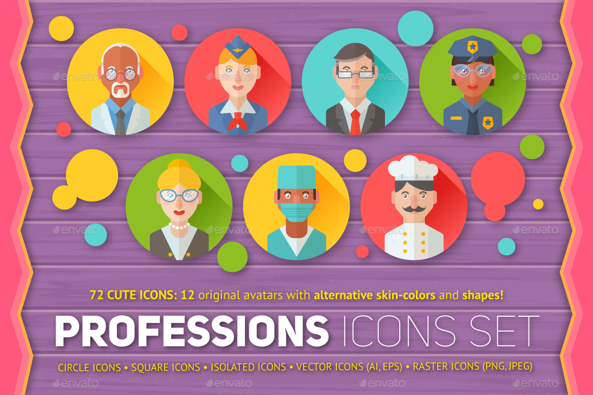 Flat Professions Avatars Set, Vectors | GraphicRiver