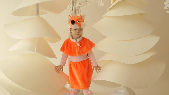 Little Child Girl Dressed In Fox Suit Near, Stock Footage | VideoHive