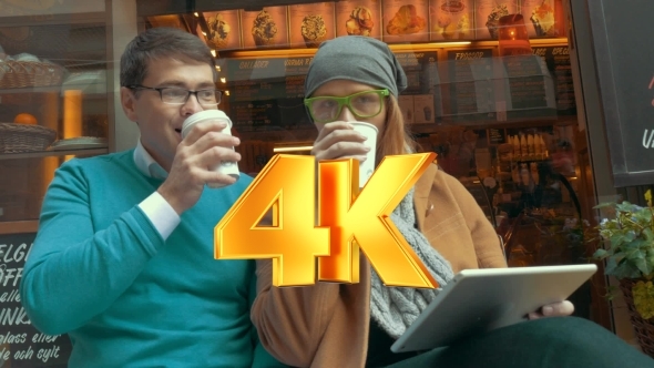 Young Friends Drinking Coffee-To-Go Outdoor, Stock Footage | VideoHive