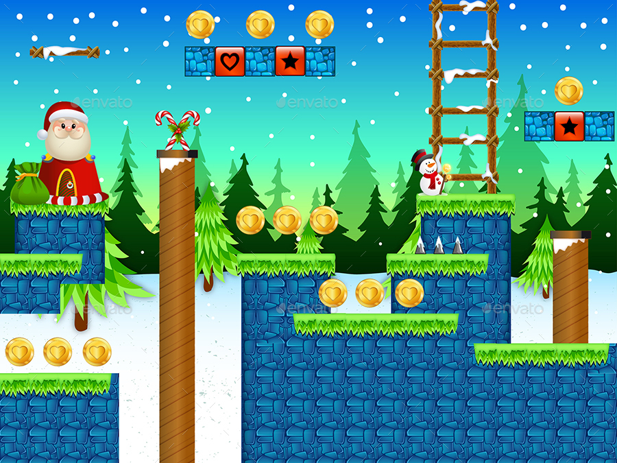 Christmas Platform Game Tile Set, Game Assets | GraphicRiver
