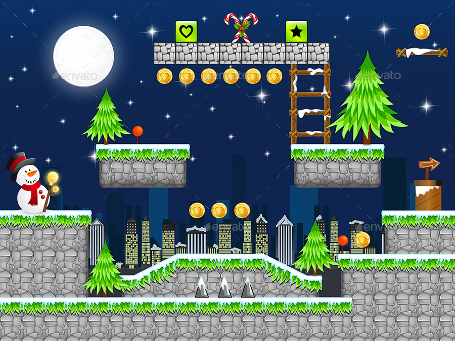 Christmas Platform Game Tile Set, Game Assets | GraphicRiver