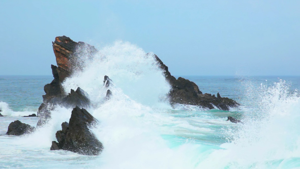 Rock in the Ocean and a Big Wave, Stock Footage | VideoHive