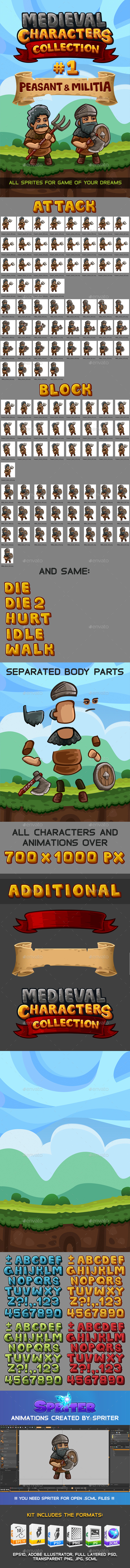 Medieval Game Sprites Characters Collection #1 by Saranai | GraphicRiver