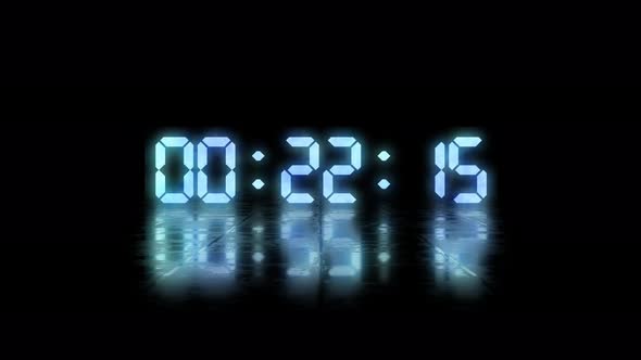 Countdown Timer with Digital Numbers on Black Background, Motion Graphics