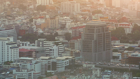 Highway Through City In Sunset Glow, Stock Footage | VideoHive