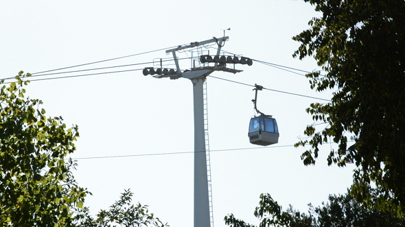 Cableway Running with Blue Sky, Stock Footage | VideoHive