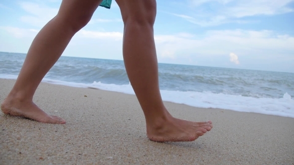 Woman Legs And Feet Walking On Beach In Sea Foam , Stock Footage ...