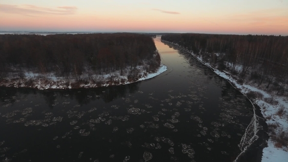 Aerial Photo Of The Winter Ice River, Stock Footage | VideoHive