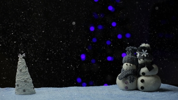 Snowmans Couple In The Snow Night, Stock Footage | VideoHive