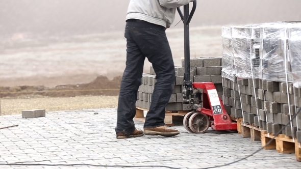 Handcart Carrying Heavy Paving Slabs, Stock Footage | VideoHive