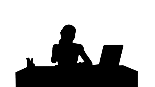 Silhouette Woman Is Working On The Laptop, Stock Footage | VideoHive