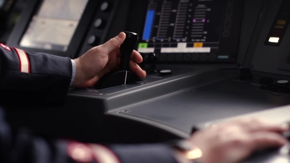 Train Driver Push Throttle Handle On Panel In Cab, Stock Footage ...