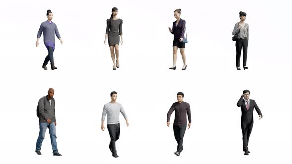 4K alpha channel,3D people walking on transparency background, Motion ...