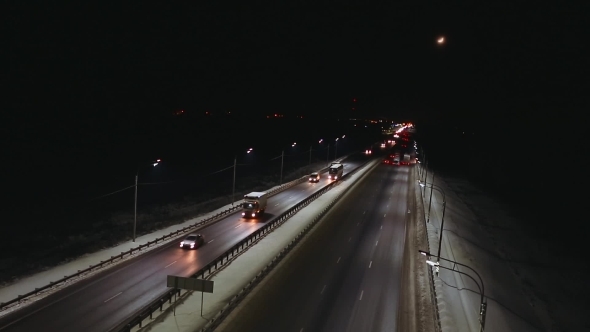 Aerial View Night Highway, Stock Footage | VideoHive