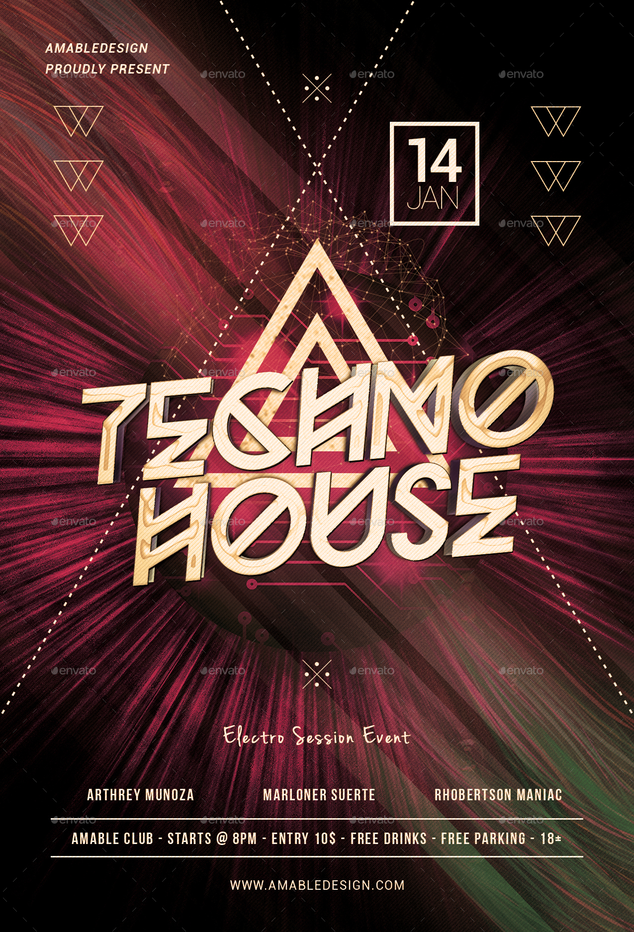 Techno House Flyer, Print Templates | GraphicRiver