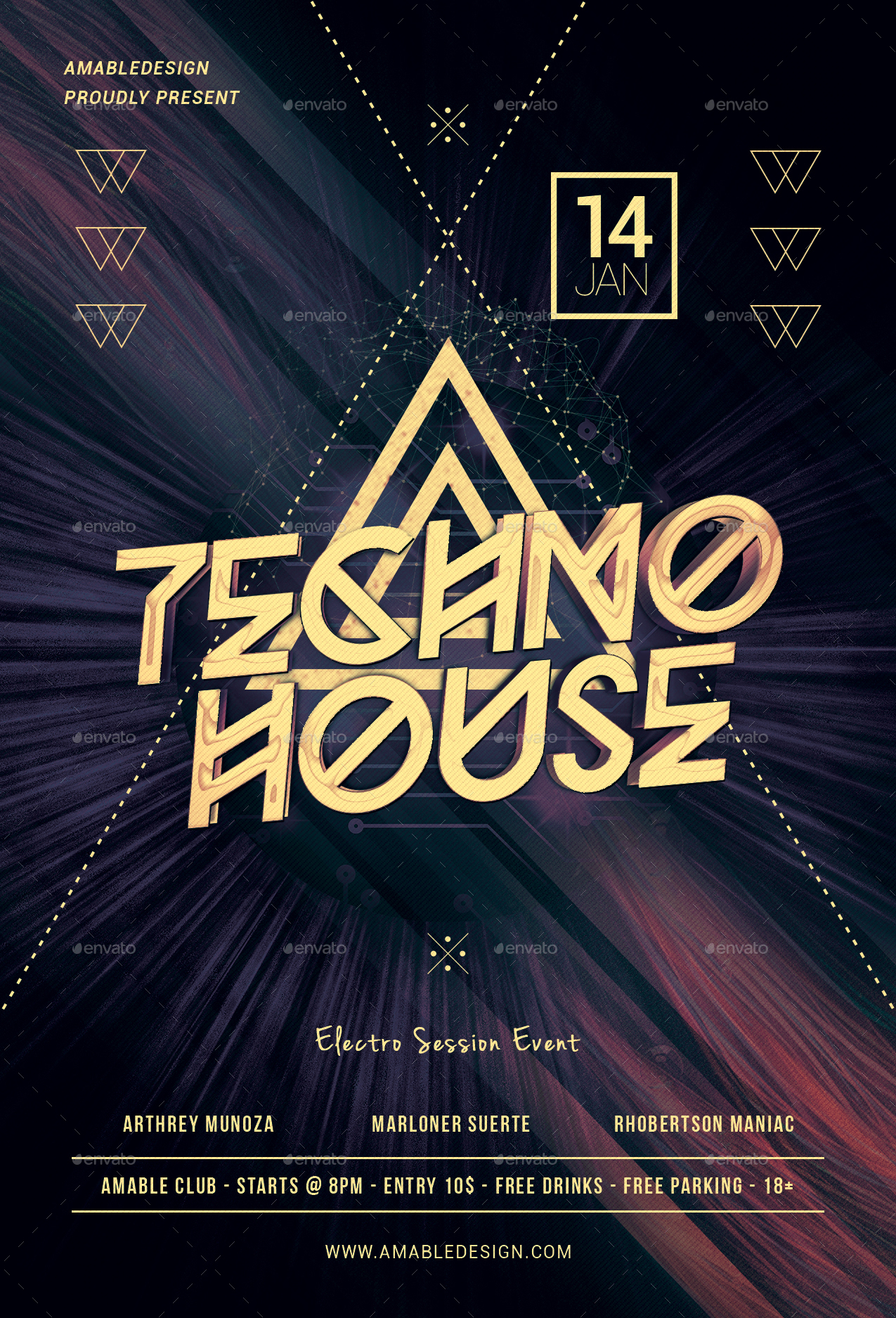 Techno House Flyer, Print Templates | GraphicRiver
