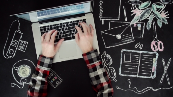 Flat Lay Of Laptop, Tablet, Phone On Wooden Table, Stock Footage ...