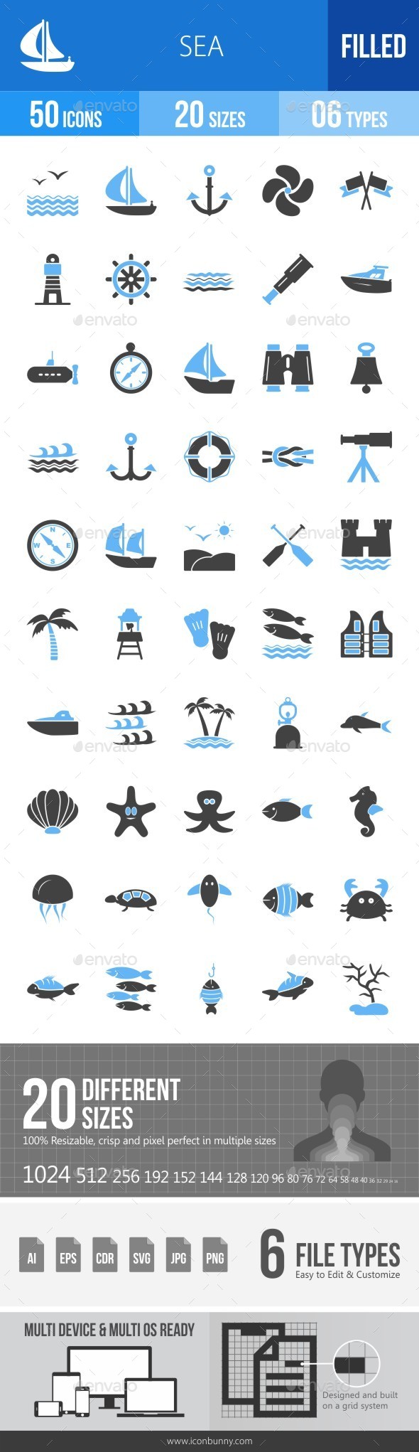 Sea Blue & Black Icons by IconBunny | GraphicRiver