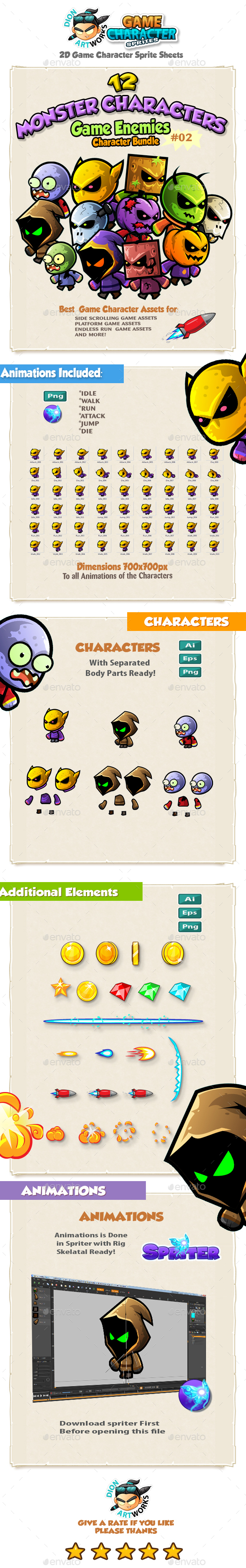 2D Game Enemies Character Sprites Bundle Pack 02 by pasilan | GraphicRiver