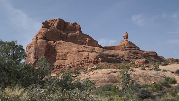 Pan Down Of A Rock Formation In Arches National Park, Stock Footage