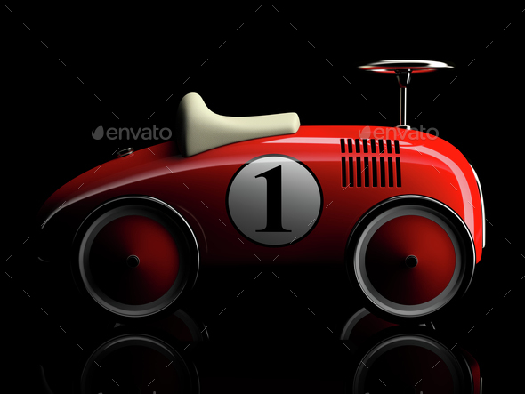 Red retro toy car number one isolated on black background Stock Photo ...