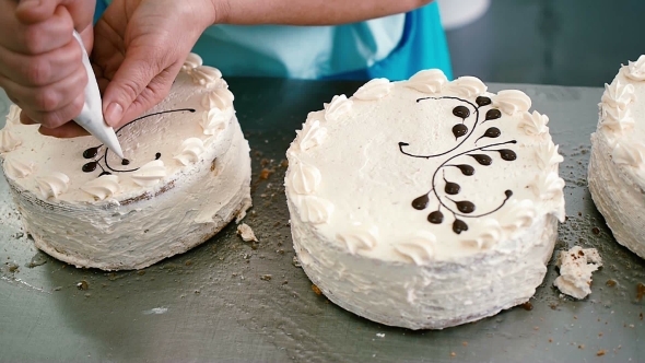 Pastry Put Figure On The Cake, Stock Footage | VideoHive