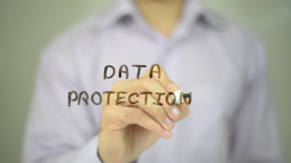 Data Protection, Man Writing on Transparent Screen, Stock Footage ...