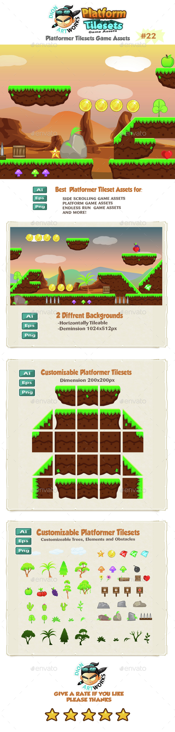 Rocky Place Game Platformer Tilesets 22 by pasilan | GraphicRiver