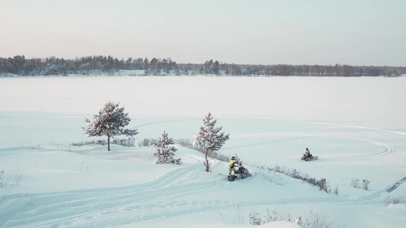 Snowmobiles In The Field, Stock Footage | VideoHive