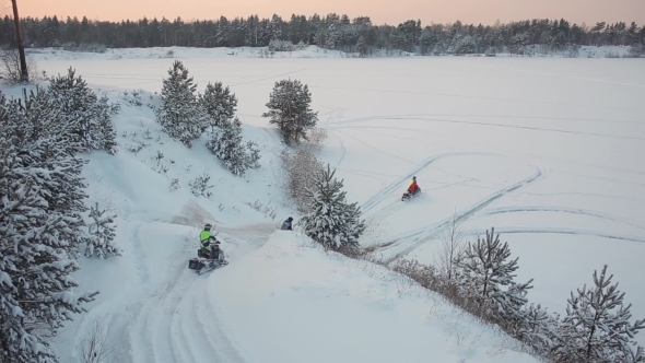 Snowmobile Races On The Frozen Lake, Stock Footage | VideoHive