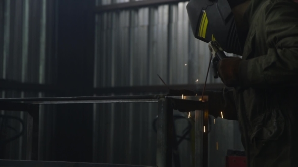 Welder Welding Metal Material In Heavy Industry, Stock Footage | VideoHive