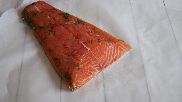Slicing Of Salted Salmon Stock Footage Videohive