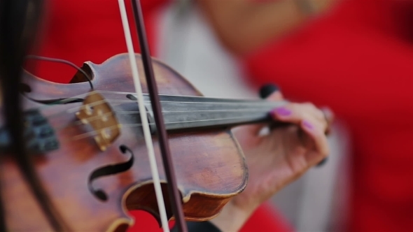 Women in Red Dress Musician Playing Violin, Stock Footage | VideoHive