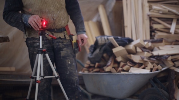 Carpenter Working with a Construction Laser Level, Stock Footage ...