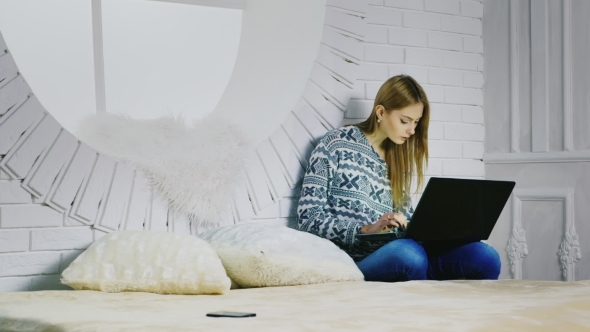 Home Comfort And Technology - a Girl With a Laptop, Stock Footage ...