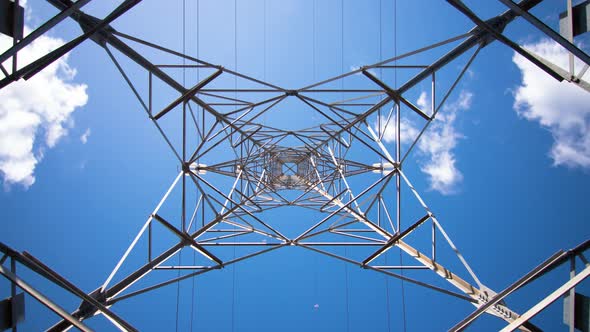Looking straight up to electrical pylon from underneath, timelapse, low ...
