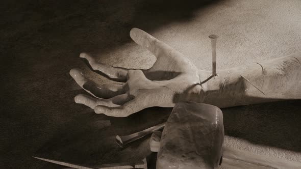 Hand Hammer Nail Symbol of Jesus Christ Crucifixion 3D Rendering ...