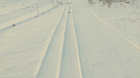 Flight Above Tne Snow Tubing Track., Stock Footage | VideoHive