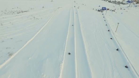 Flight Above Tne Snow Tubing Track., Stock Footage | VideoHive