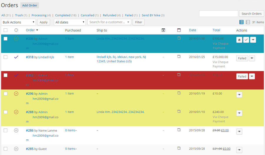 Advanced WooCommerce Order Status & Action Manager + Colorize filtering on Order List by proword