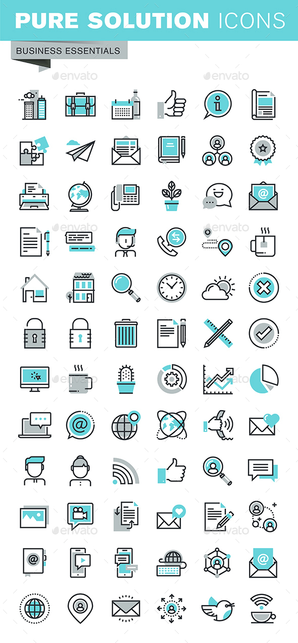 Set of Thin Line Flat Design Icons of Business Essentials, Icons ...