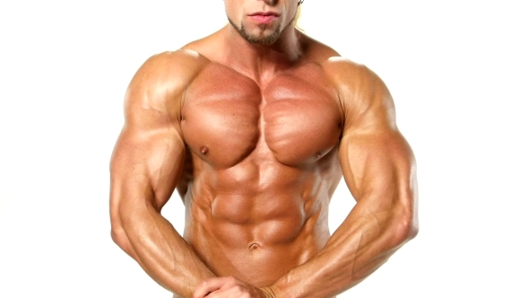Bodybuilder Showing His Muscular Chest, Stock Footage | VideoHive