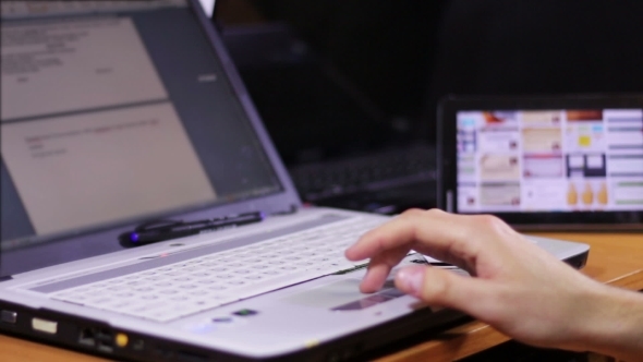 Man Typing Text On Computer Laptop On Wooden Desk, Stock Footage ...