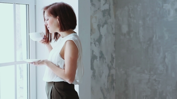 Drinking Tea At The Window, Stock Footage | VideoHive