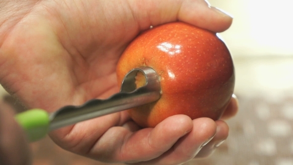 The Process Of Removing The Core From Apple, Stock Footage | VideoHive